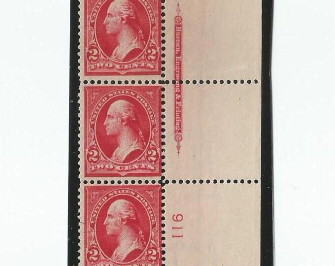 Scott 279B Year 1898 US 3 Stamp Strip 2 Cent Stamps Mint Original Gum ...