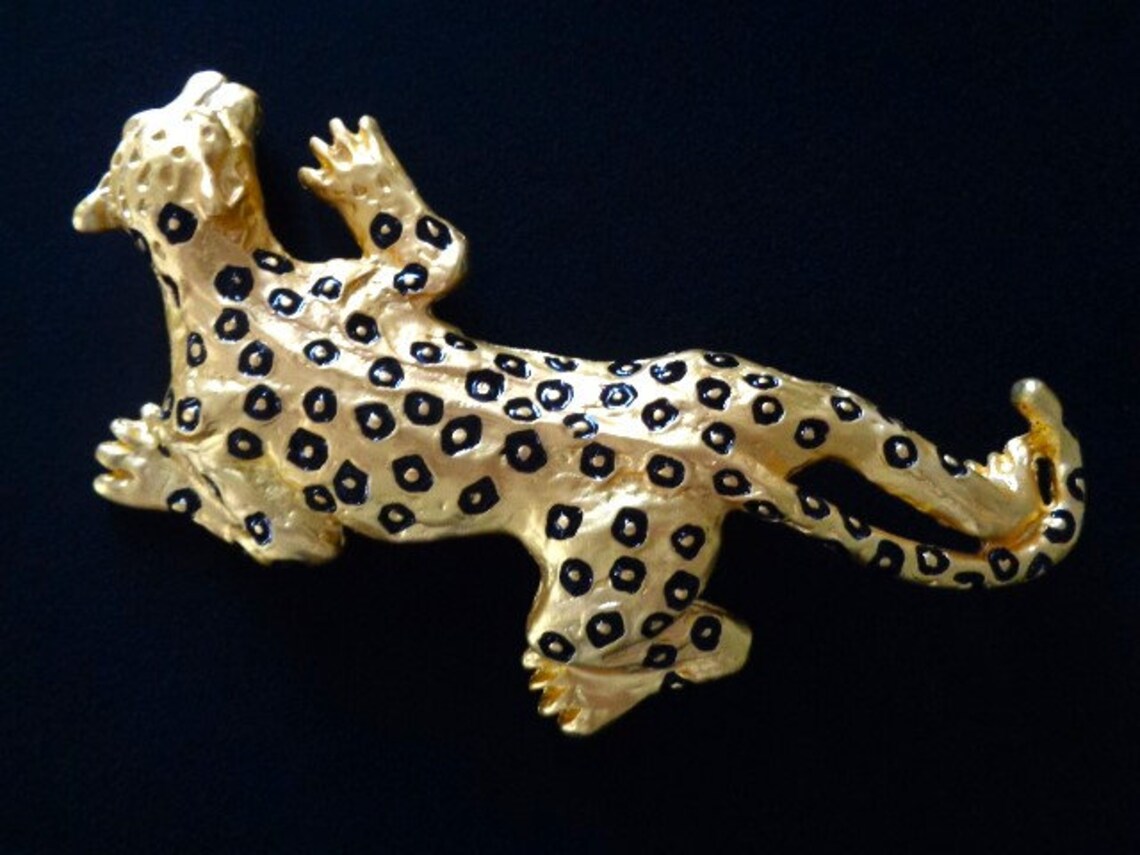 Striking Wild Animal Matte Finish Gold Tone Metal and Black Enamel ...