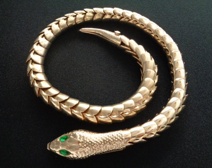 Striking Art Deco Gold Plated Articulated Scaled Snake Head Tail ...