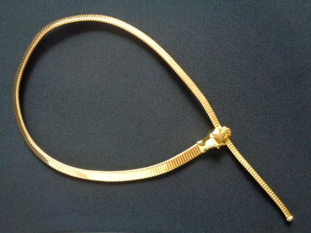 14KT ITALY Yellow Gold Omega Snake Chain Striking Animal Jaguar Panther ...