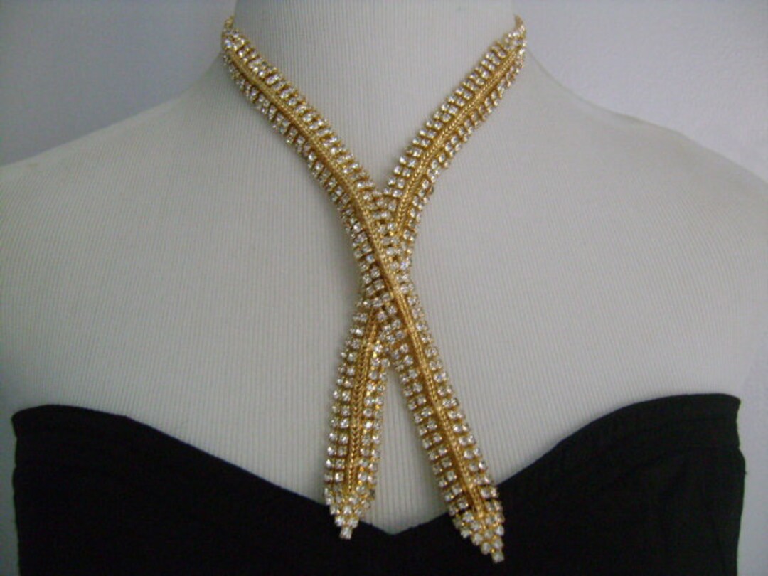 Sparkling Bling Vintage V Shape CROSS OVER Very Bright Sparkle Faceted ...