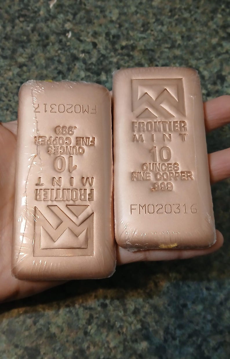 2 Pcs AVDP 10 Ounce Each 20 Oz Total .999 Pure Fine Copper Bar Bullion ...