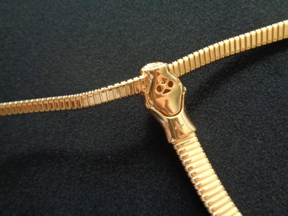 14KT ITALY Yellow Gold Omega Snake Chain Striking Animal - Etsy