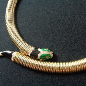 Marvelous Gold Plated Omega Chain Snake Choker Necklace W/ Faux Diamond ...