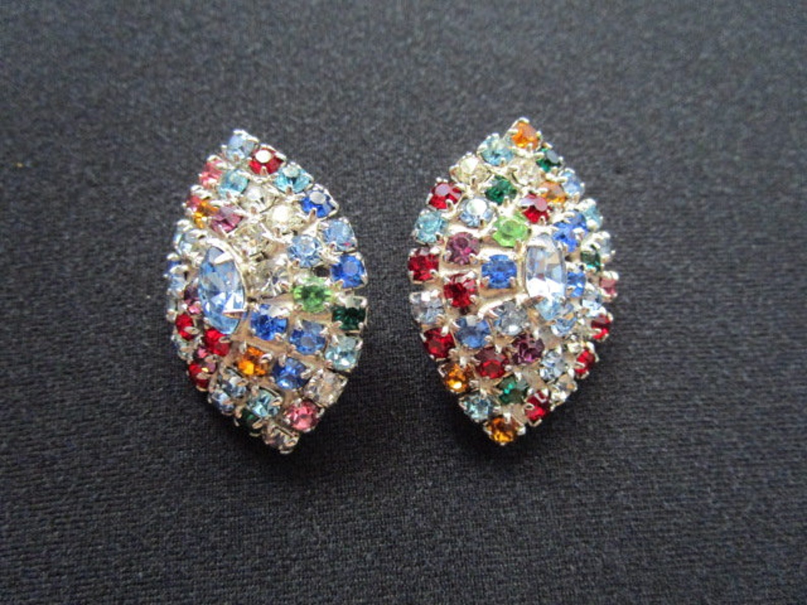 Vintage Silver Tone Gorgeous Rainbow Colors Red Blue Green | Etsy