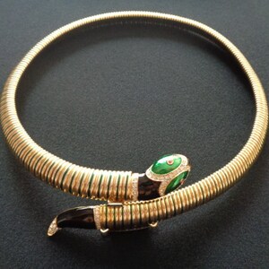 Marvelous Gold Plated Omega Chain Snake Choker Necklace W/ Faux Diamond ...