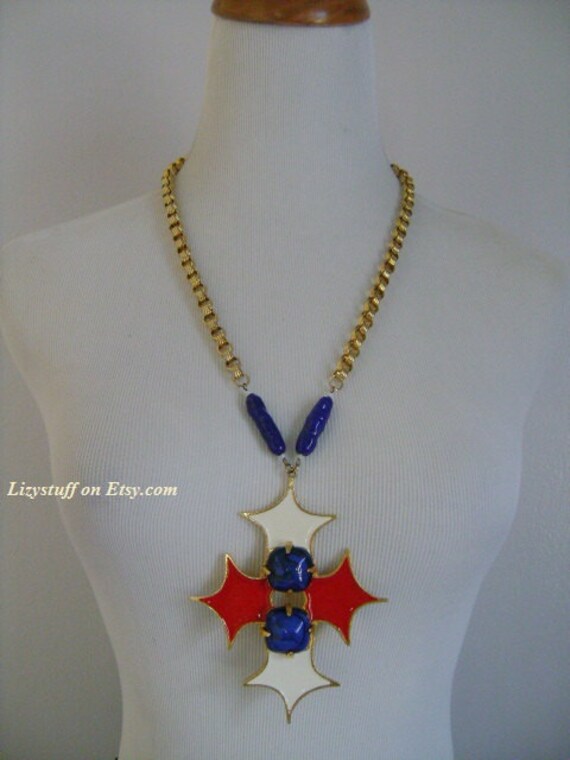 CASTLECLIFF Rich Cobalt Royal Blue Cabochon Glass&Red… - Gem