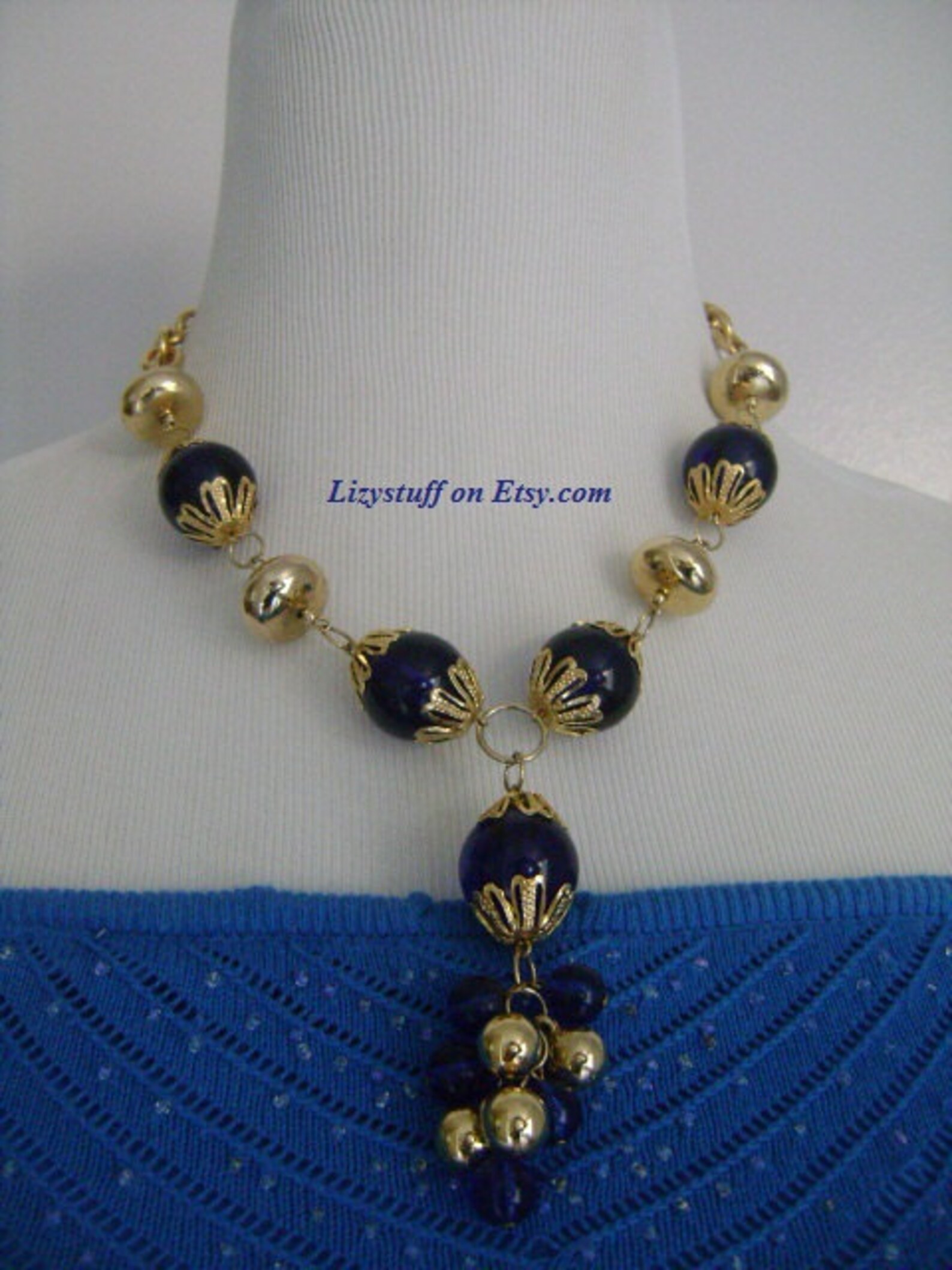 Lovely Gold Tone With Cobalt Blue Color Lucite/Glass Filigree | Etsy