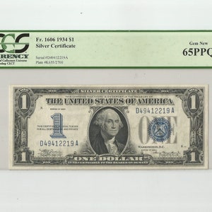 1934 One Dollar Bill Silver Certificate FUNNY BACK George Washington Fr ...