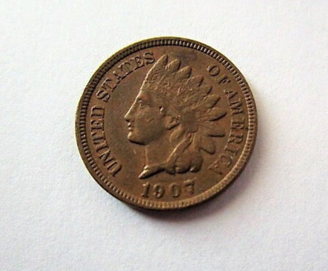 Antique Old 1907 Indian Head Penny One Cent US American Coin Circulated ...