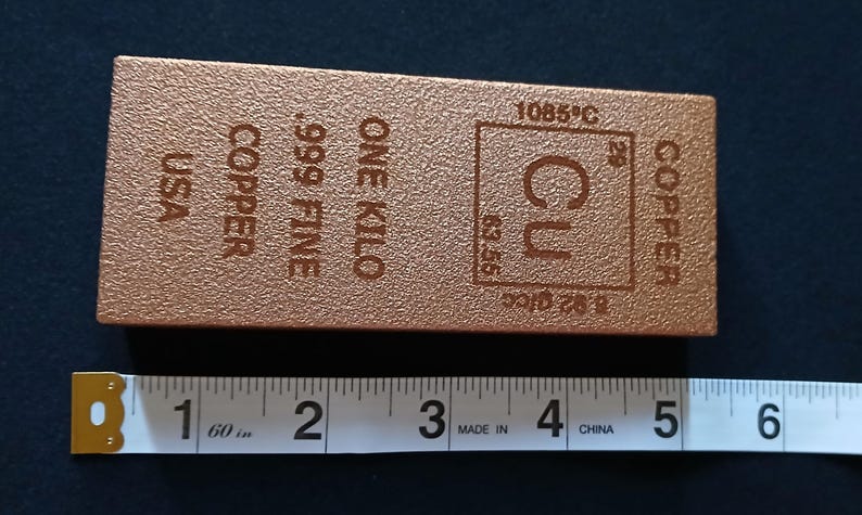 One 1 Kilo 2.2lb 35 Oz Pure .999 Fine Copper Bar Ingot Bullion Made in ...
