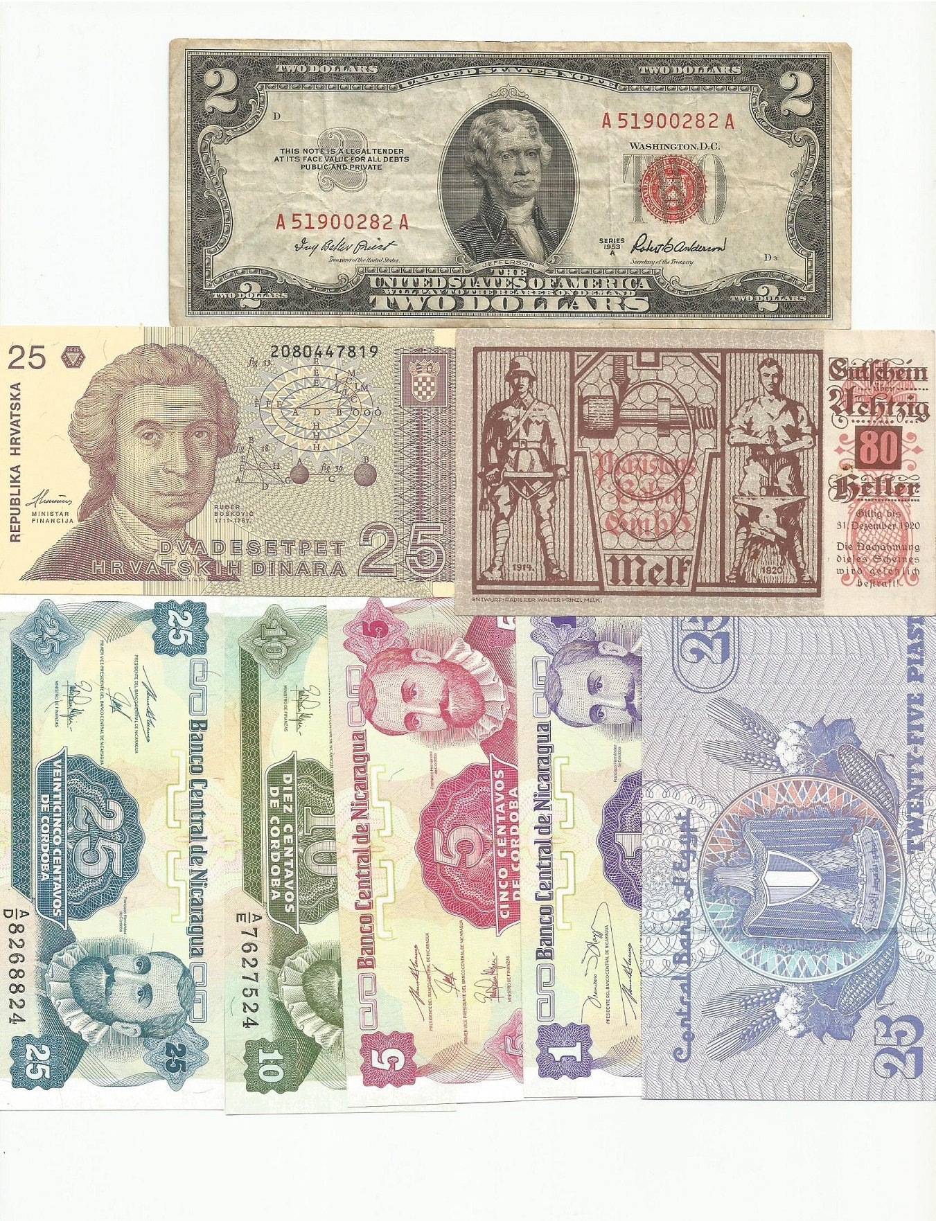 Nice Vintage 8 Banknote Collection Including 1953A 2 Dollar Red Seal US ...
