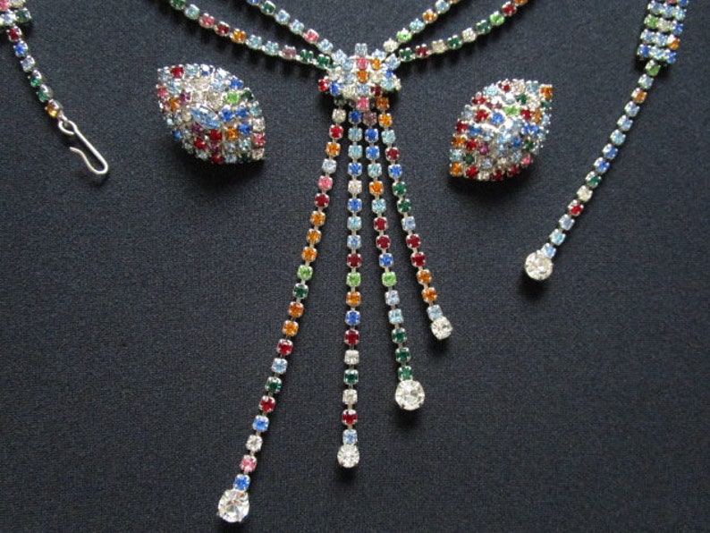 Vintage Silver Tone Gorgeous Rainbow Colors Red Blue Green | Etsy