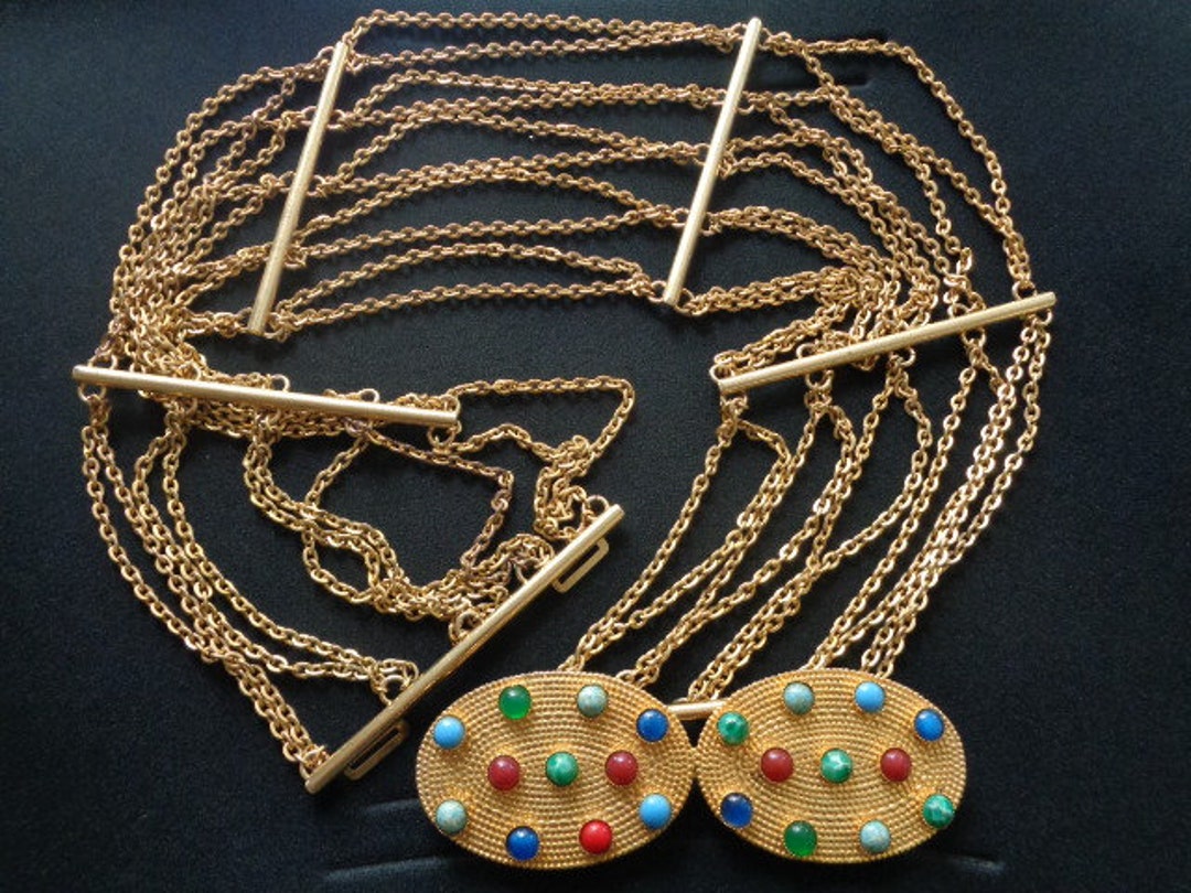 Sensational CHRISTIAN DIOR Gold Multi Chains Jeweled Buckle Colorful ...