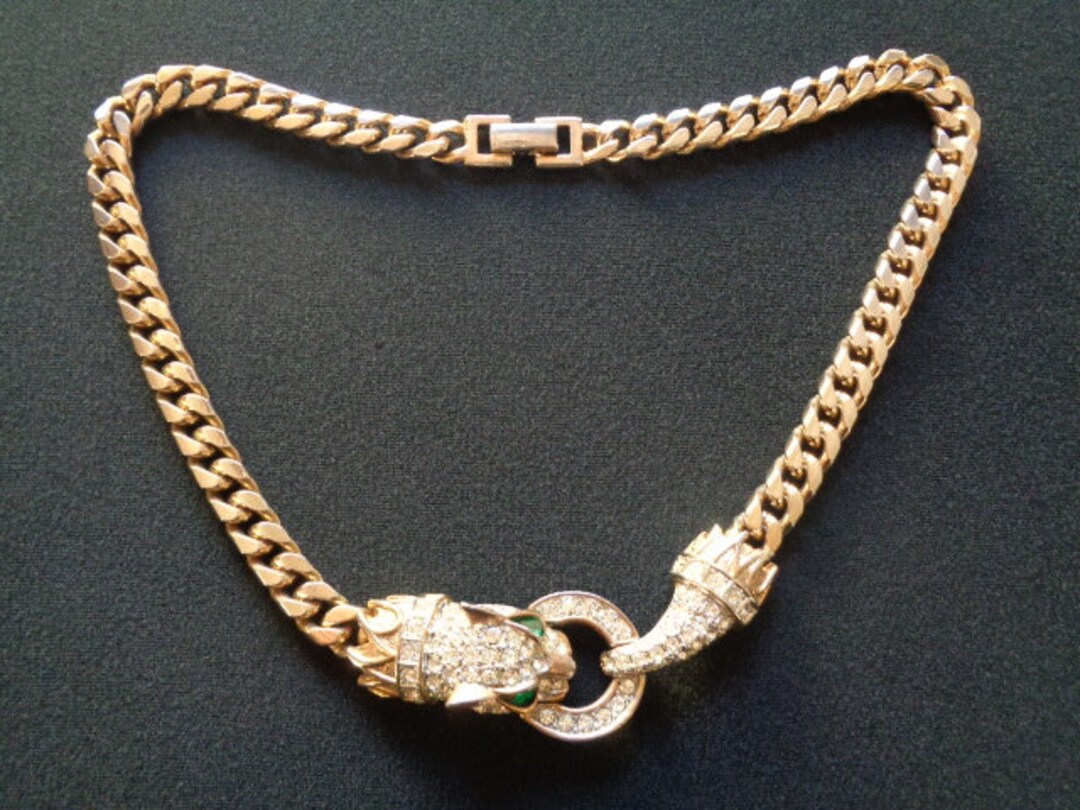 Striking Animal Jaguar Panther Puma Head Tail Light Gold Tone Metal ...