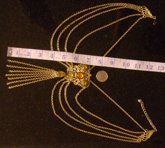 Victorian Medieval Gold Tone Multi Chain Amber Colored Glass & - Etsy