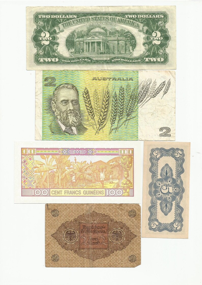 Five Banknote Collection Including US Series 1963 2 Dollar | Etsy