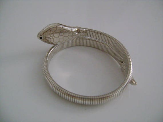 Vintage Silver Exotic Serpent Snake Head Tail Bracele… - Gem