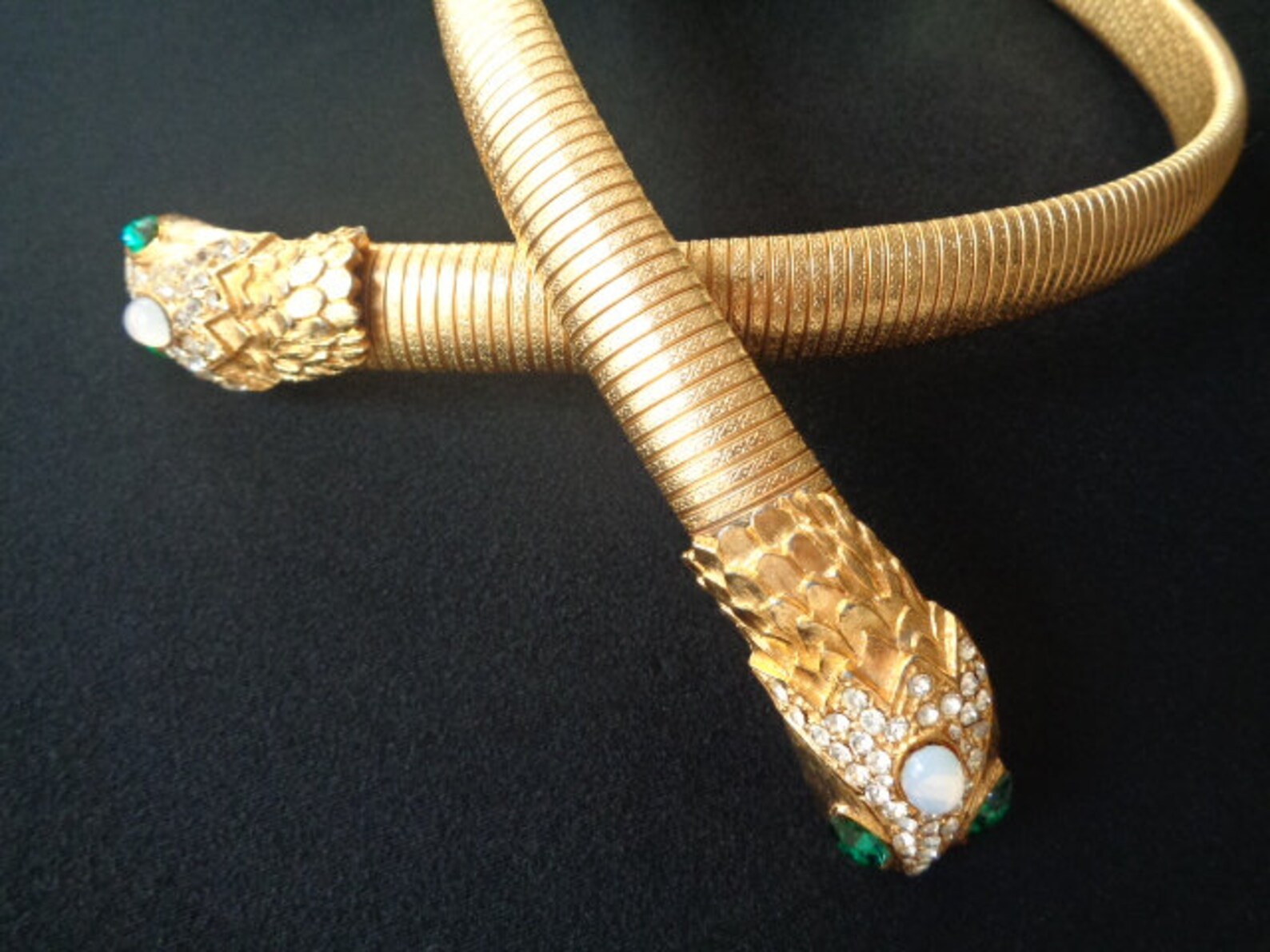 Wow...one of A Kind Ornate Omega Chain Yellow Gold Tone Twin Snake Head ...
