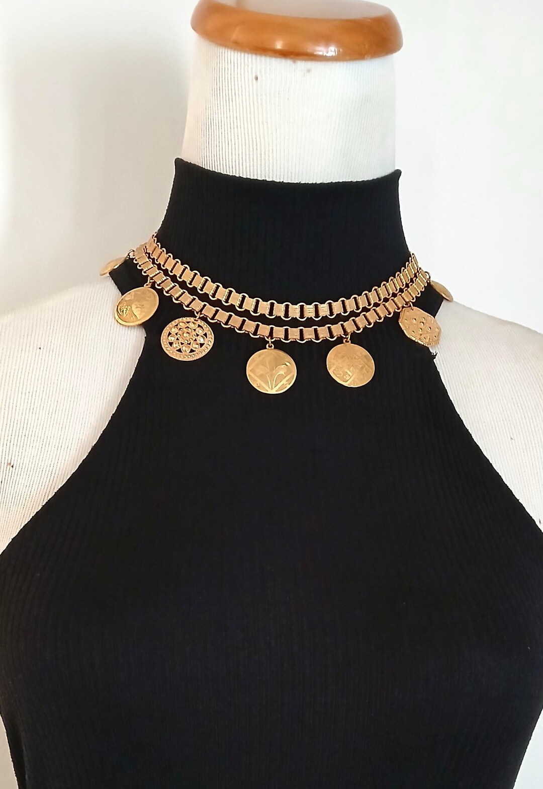 Vintage MIRIAM HASKELL Golden Gold Brass Metal Double Book Chain ...