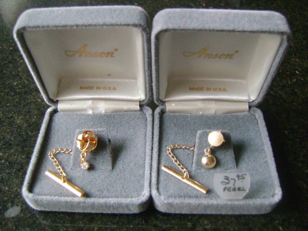 ANSON Men Fashion Jewelry Accessories Lot 2 Tie Tacks Lapel Pin Gold ...