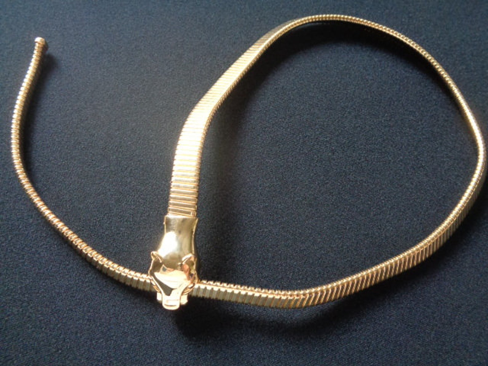 14KT ITALY Yellow Gold Omega Snake Chain Striking Animal - Etsy