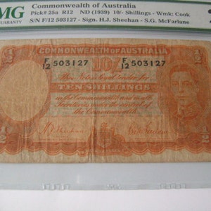 1939 Australia 10 Shillings Note PMG Graded 25 Net King George VI ...
