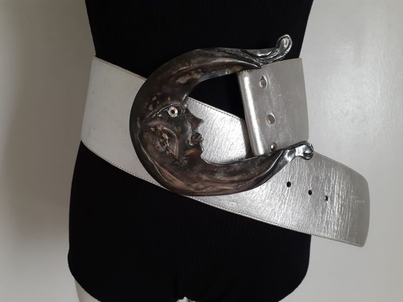 1980s LALOON Exclusive Design Silver Pewter Tone Metal Clear Crystal ...