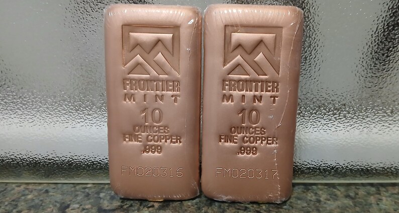 2 Pcs AVDP 10 Ounce Each 20 Oz Total .999 Pure Fine Copper Bar Bullion ...