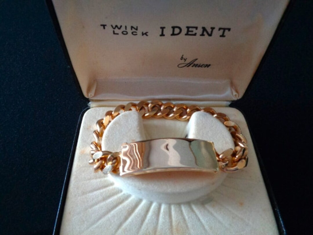 Vintage ANSON Yellow Gold Tone Metal Twin Lock Identity ID Bar Miami ...