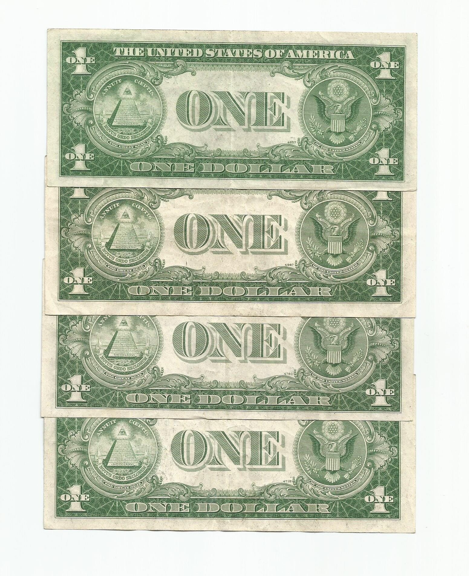 Nice 4 Piece Lot US American Silver Certificates One 1 Dollar Bills ...