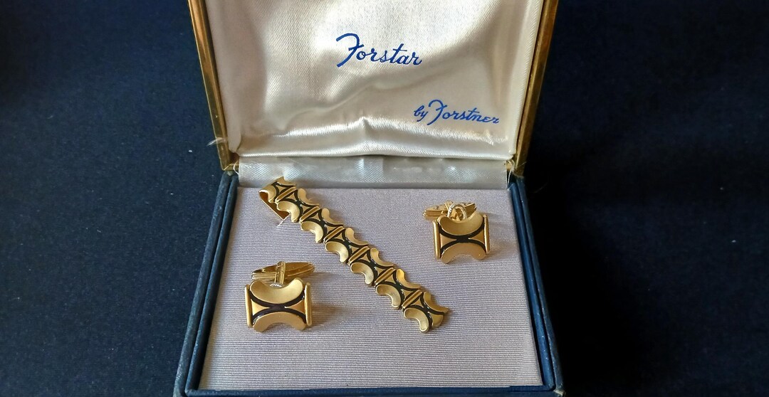 Handsome Vintage FORSTNER Gentleman Jewelry Gold Plated With Black ...