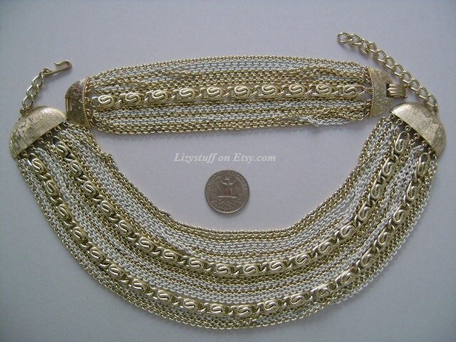 Fabulous Retro Two-tone Color Gold & White Enameled Multi-layer 17 ...
