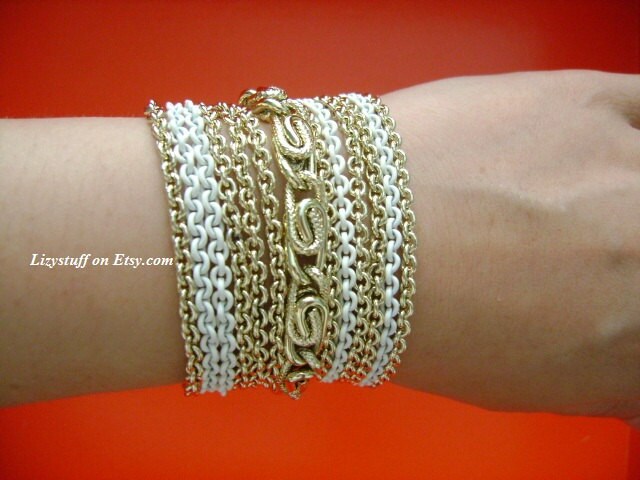 Fabulous Retro Two-tone Color Gold & White Enameled Multi-layer 17 ...