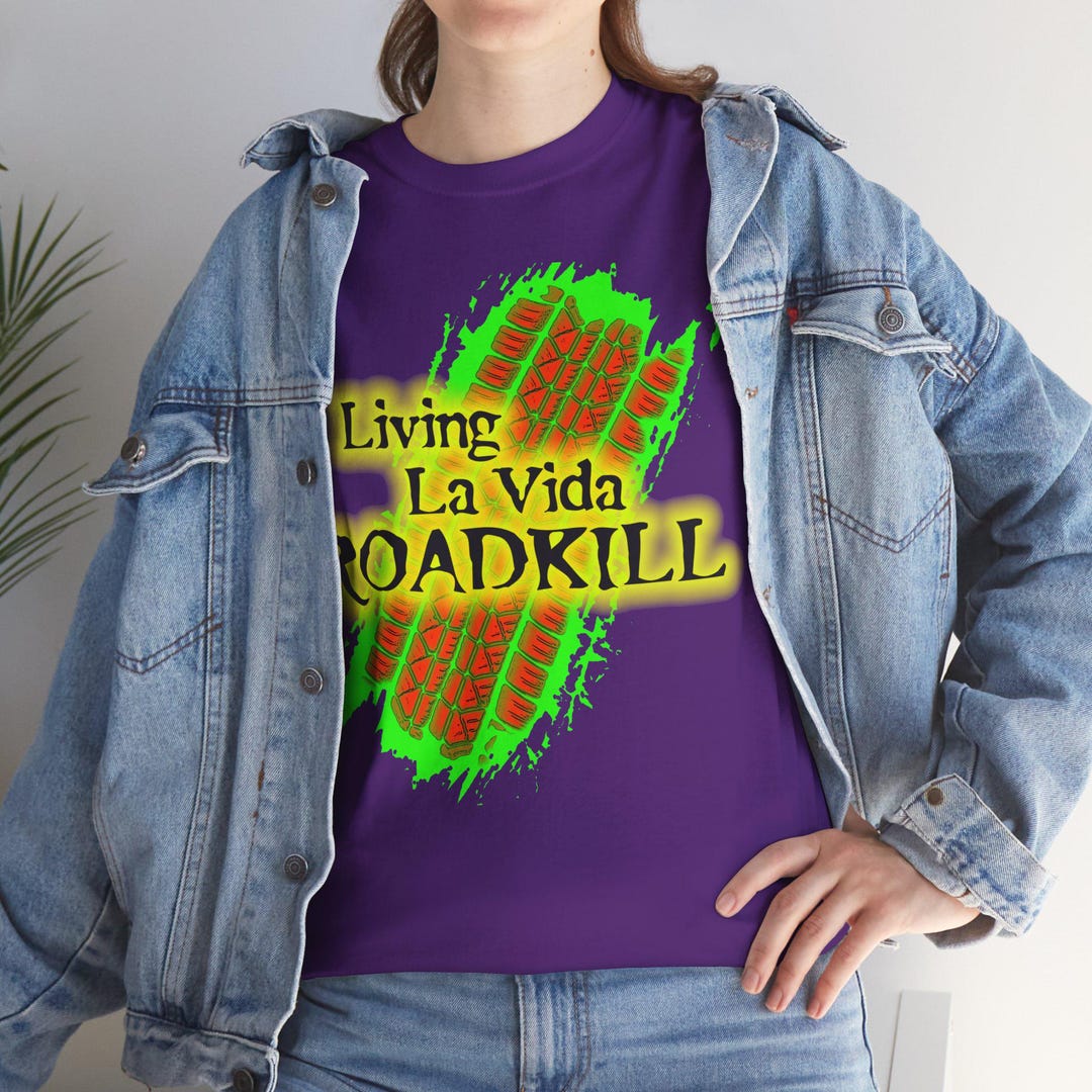Living La Vida ROADKILL, Neon Tire Mark Roadkill Tee, Furry Aesthetic T-shirt, Trendy Scary ...