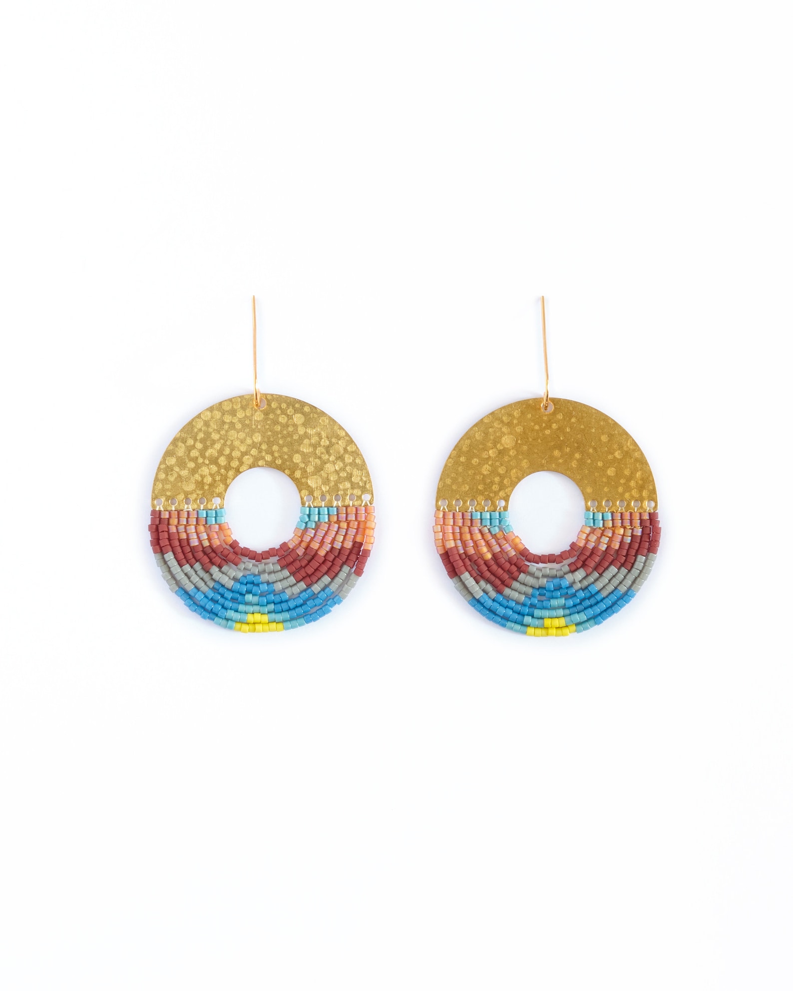 Handwoven Beaded Organic Circular Fringe Earrings With Brass Arch ...