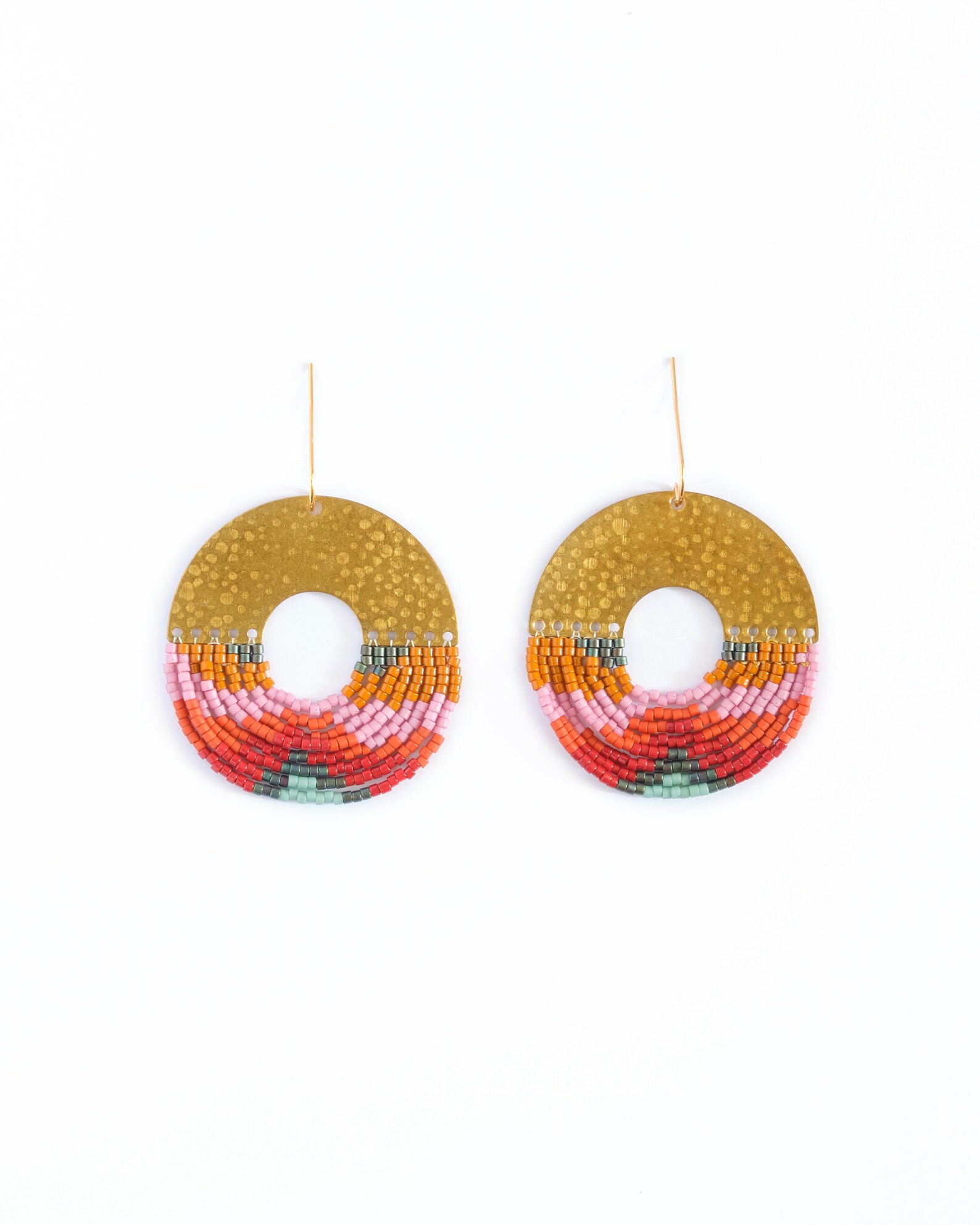 Handwoven Beaded Organic Circular Fringe Earrings With Brass Arch ...