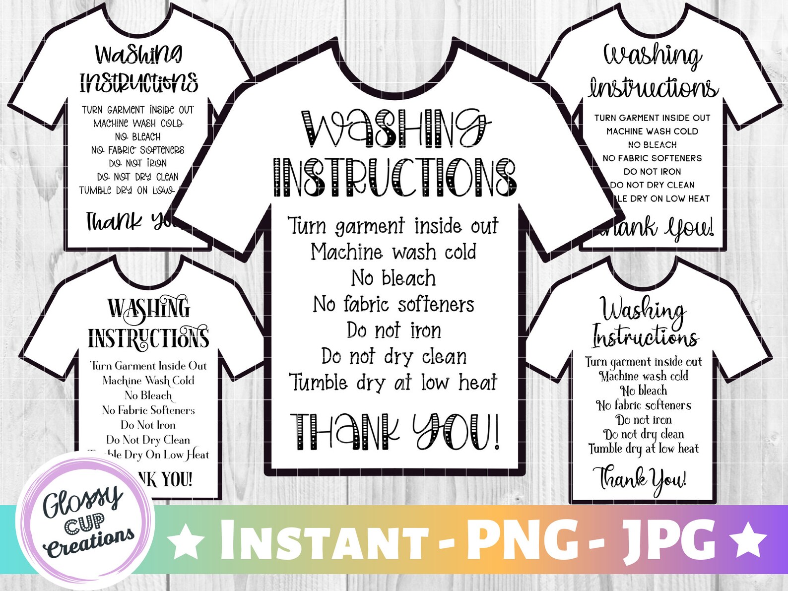 T-shirt Care Cards Tshirt Washing Instructions Instant - Etsy
