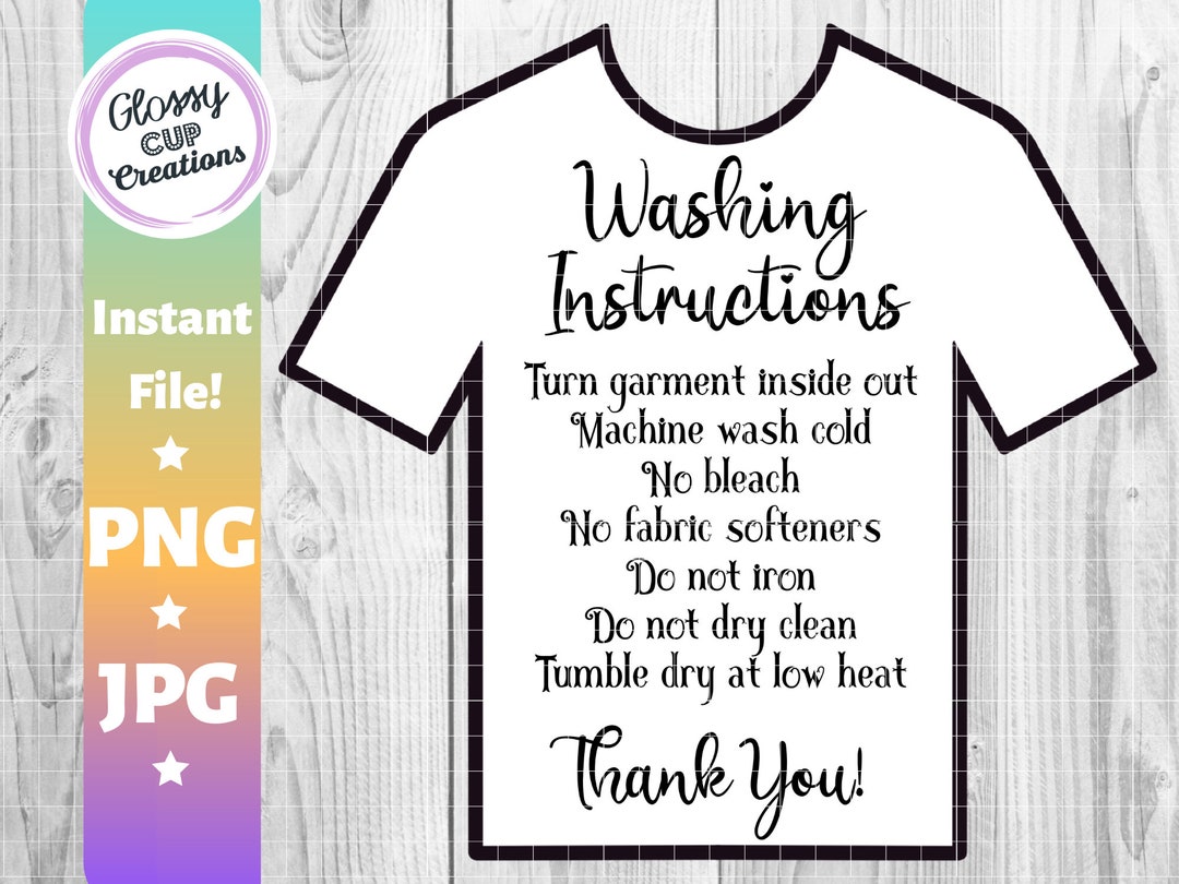T-shirt Care Cards, Tshirt Washing Instructions, Instant Download, PNG ...