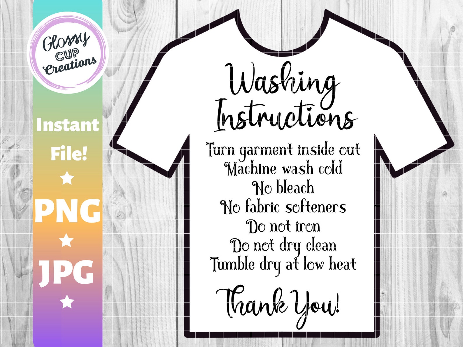 T-shirt Care Cards, Tshirt Washing Instructions, Instant Download, PNG ...