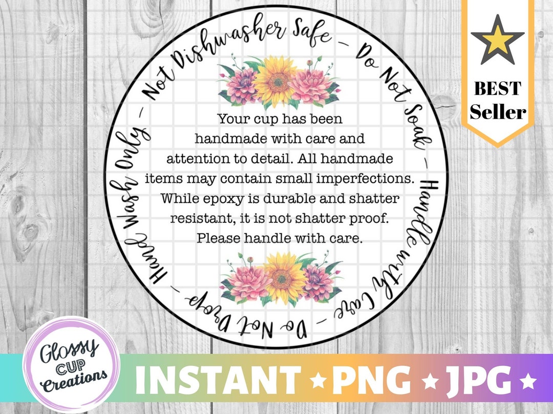 Tumbler Care Instruction Sticker, Instant Download, JPG, PNG, Digital ...