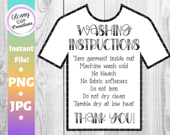 T-shirt Care Cards, Tshirt Washing Instructions, Instant Download, PNG ...