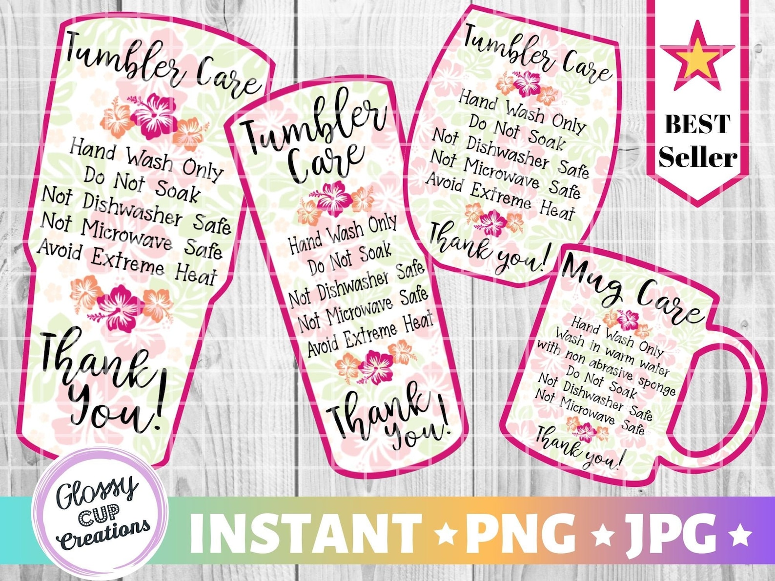 Tumbler Care Card, PNG, Vinyl Care Card PNG, Print and Cut Care Cards ...