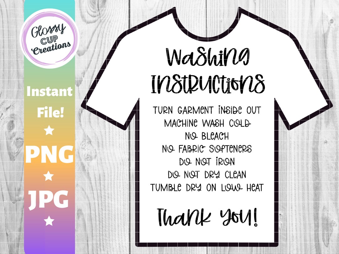 T-shirt Care Cards, Tshirt Washing Instructions, Instant Download, PNG ...