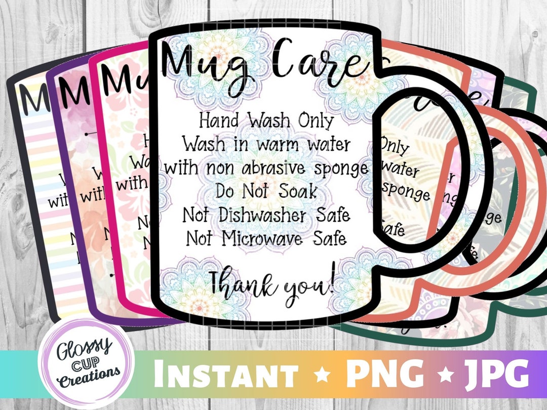 Mug Care Cards, 7 PACK, PNG, JPG, Instant Download, Print to Cut ...