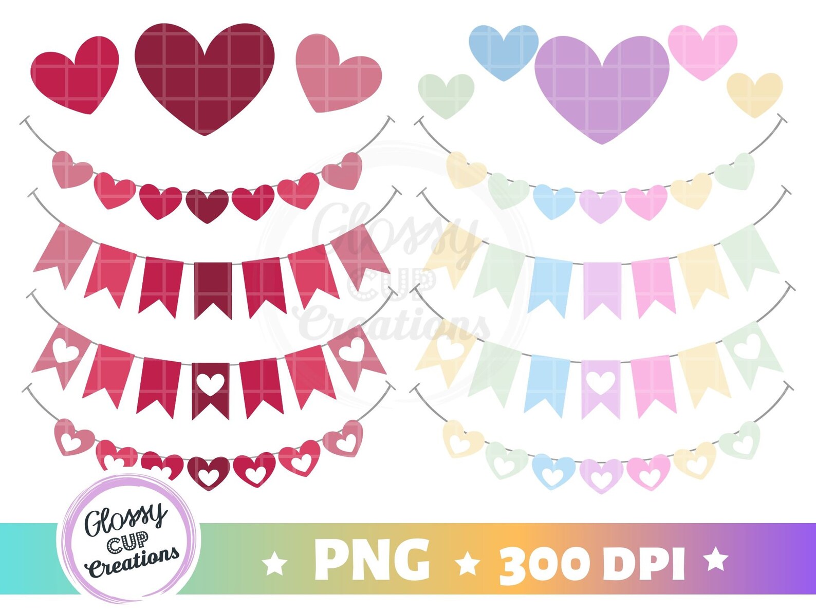 Heart Banner Clipart Transparent Background PNG Printable | Etsy