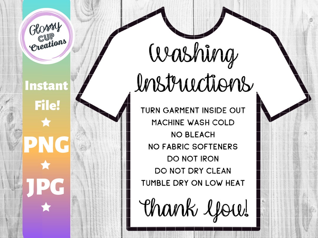 T-shirt Care Cards, Tshirt Washing Instructions, Instant Download, PNG ...