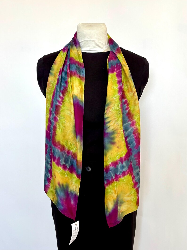 Shibori Silk Scarf With Jewel Toned Squares in Chartreuse, Yellow, Blue ...