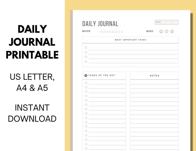 DAILY JOURNAL PRINTABLE To-do List Mood and Water Tracker - Etsy