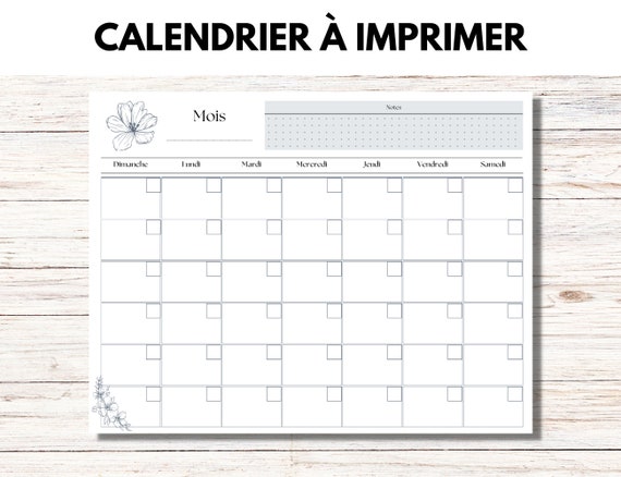 CALENDRIER À IMPRIMER Printable Calendrier Vierge - Etsy